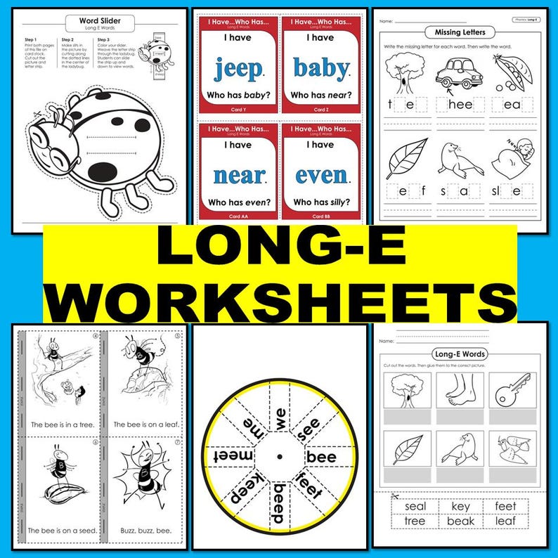 Long E Phonics Worksheets: Reading & Writing Activities - Etsy