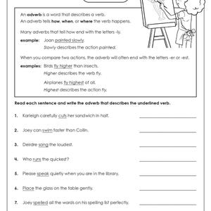 Adverbs Worksheets (PDF) - Etsy