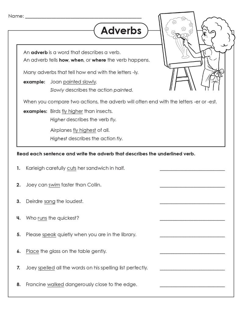 Adverbs Worksheets - Etsy