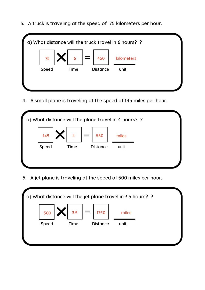 Speed, Distance, and Time Worksheets - Etsy