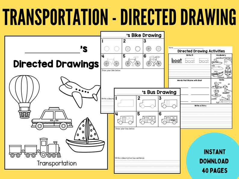 Transportation - Directed Drawing and Vocabulary Activities for Kids - Etsy