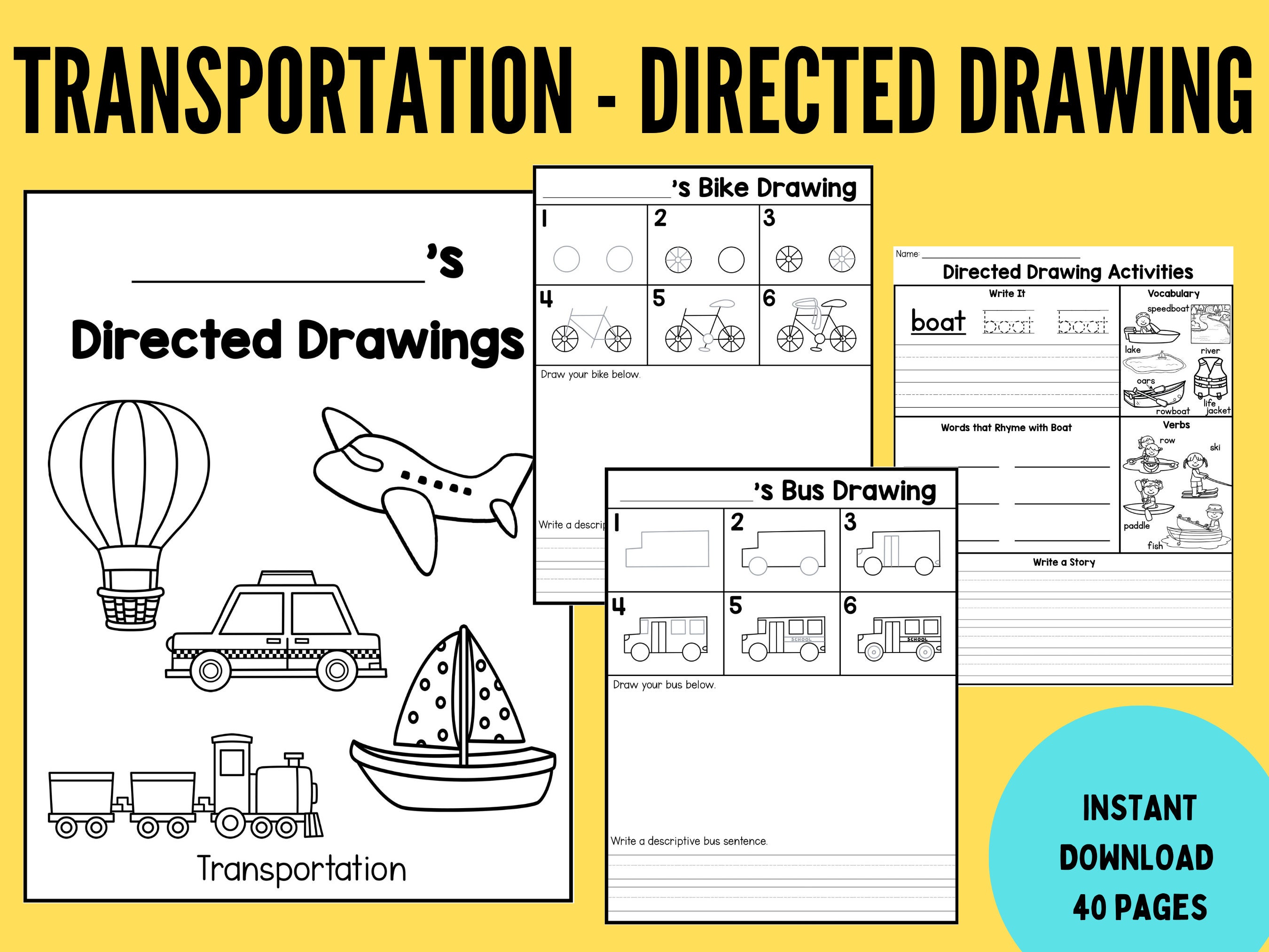 Transportation - Directed Drawing and Vocabulary Activities for Kids - Etsy