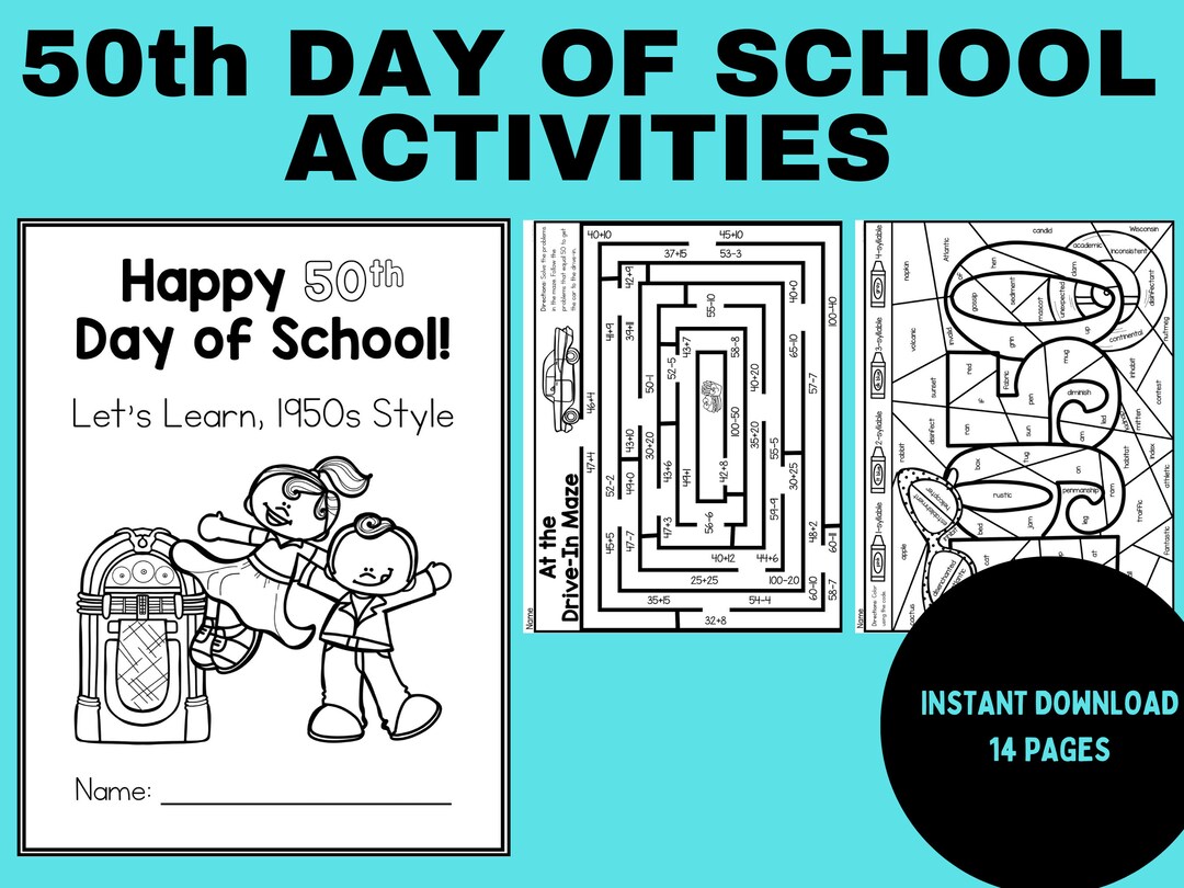 50th Day of School Activities Packet - Etsy