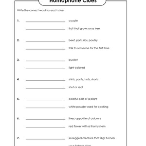 Printable Homophone Worksheets: Classroom Grammar (PDF) - Etsy