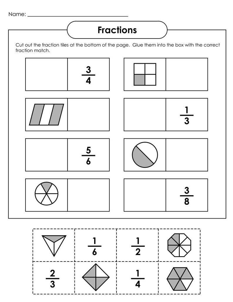 Basic Fractions Worksheets | First to First Grade - Etsy