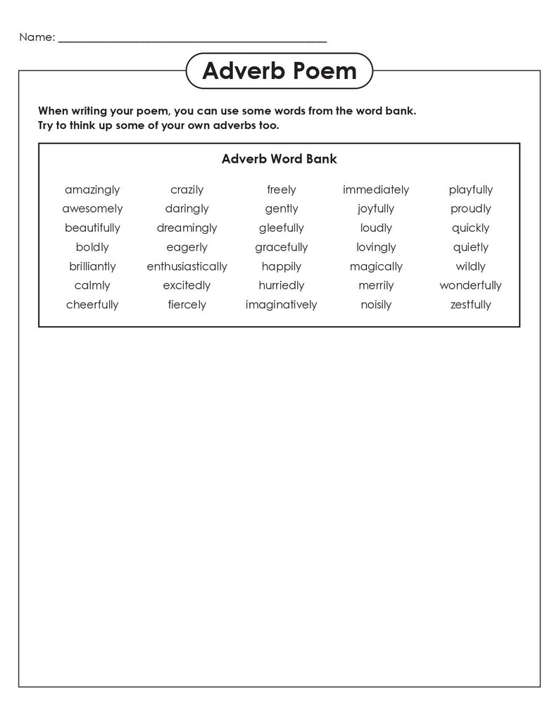 Adverbs Worksheets - Etsy