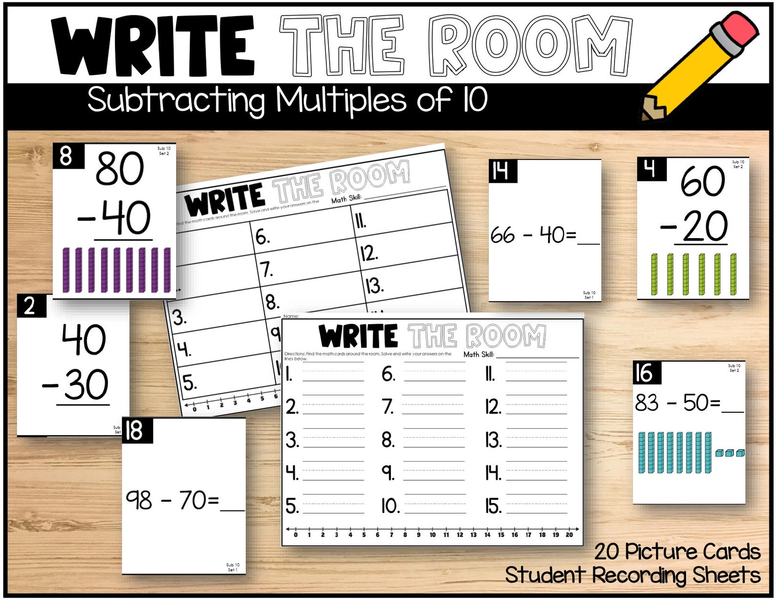 Write the Room First Grade Activity | Subtracting Multiples of 10 - Etsy