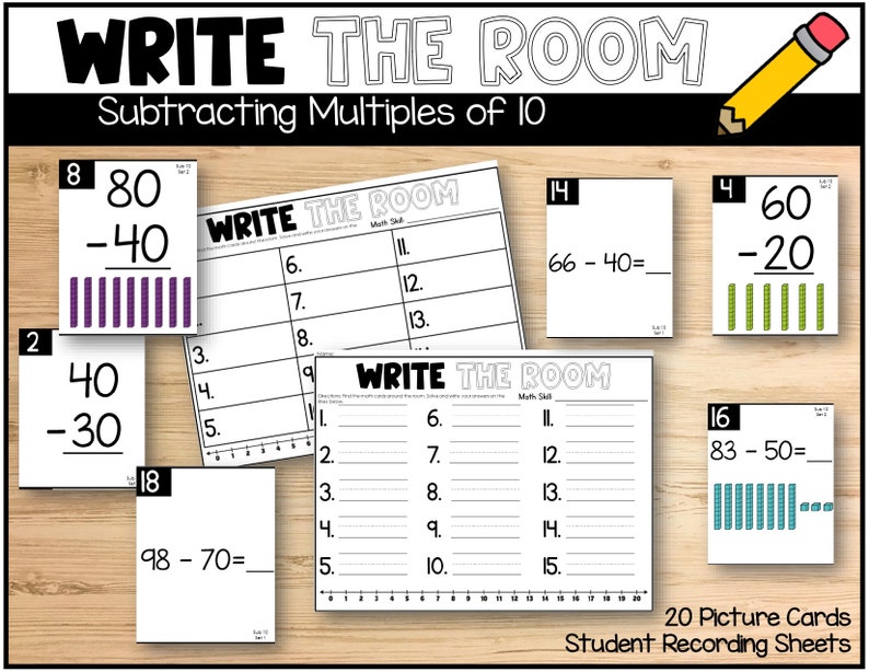 Write the Room First Grade Activity | Subtracting Multiples of 10 - Etsy