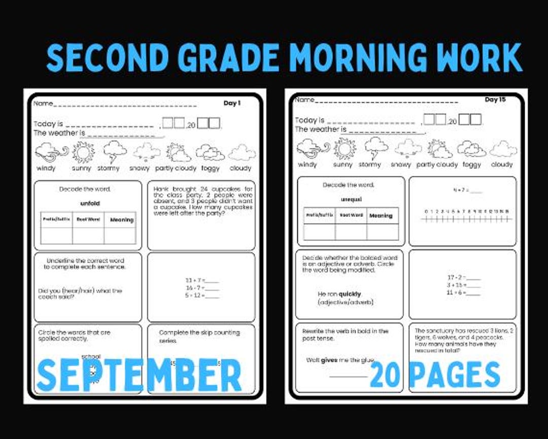 Second Grade September Morning Work Packet - Etsy