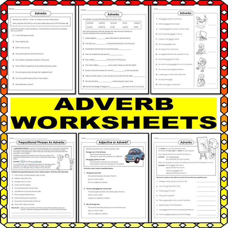 Adverbs Worksheets - Etsy