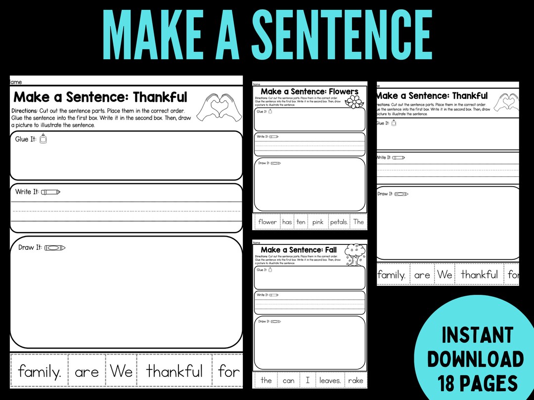 Make a Sentence - Cut and Glue Worksheets for Kindergarten and First ...