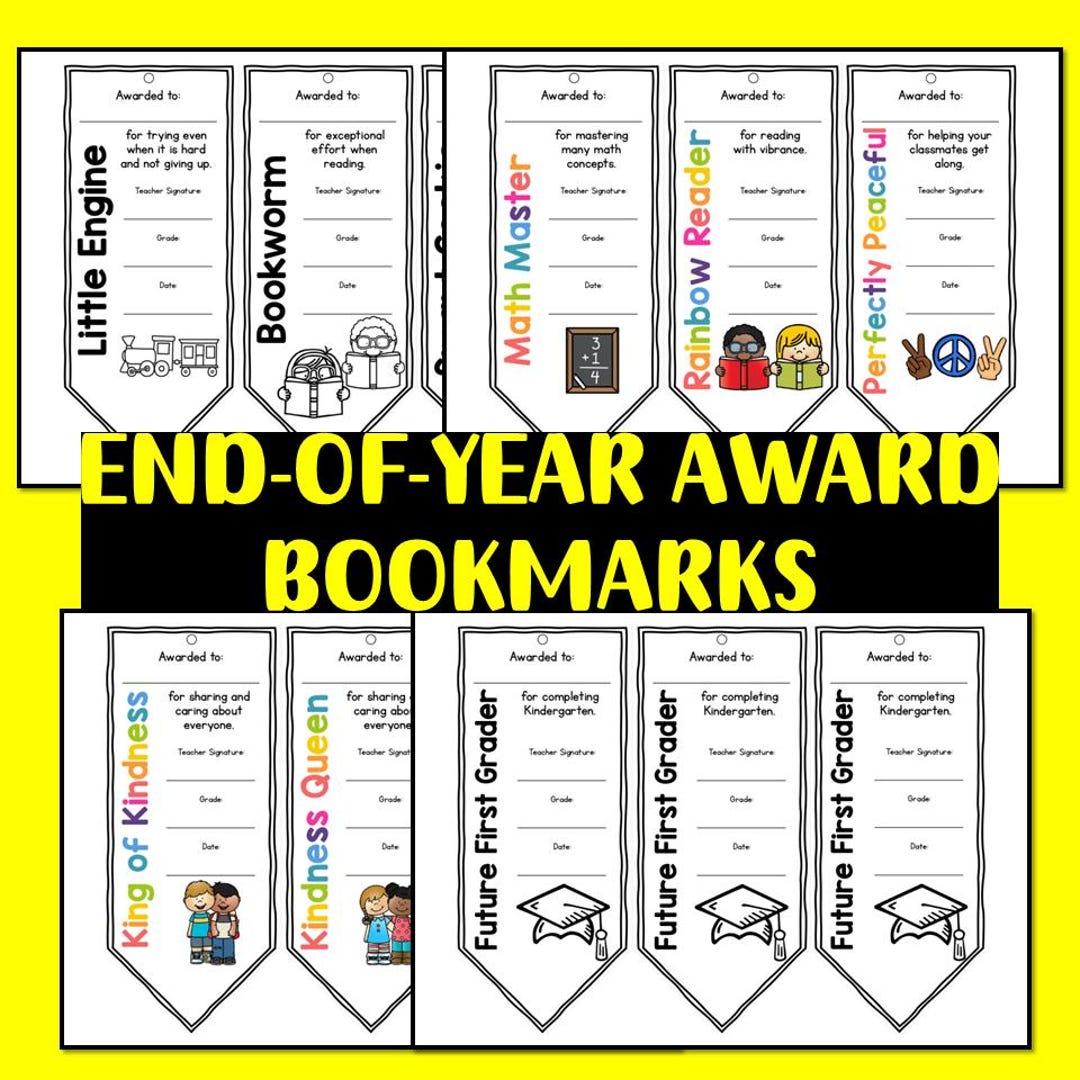 End-of-year Award Bookmarks: Classroom Student Gifts - Etsy