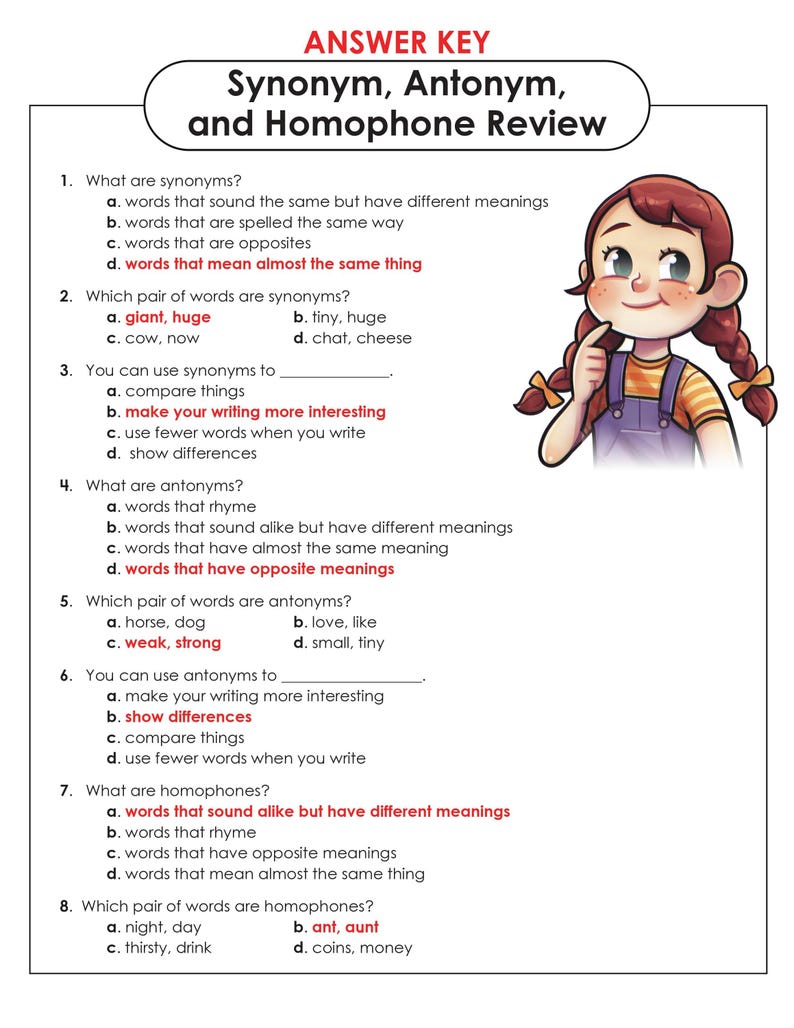 Synonyms and Antonyms Worksheets - Etsy