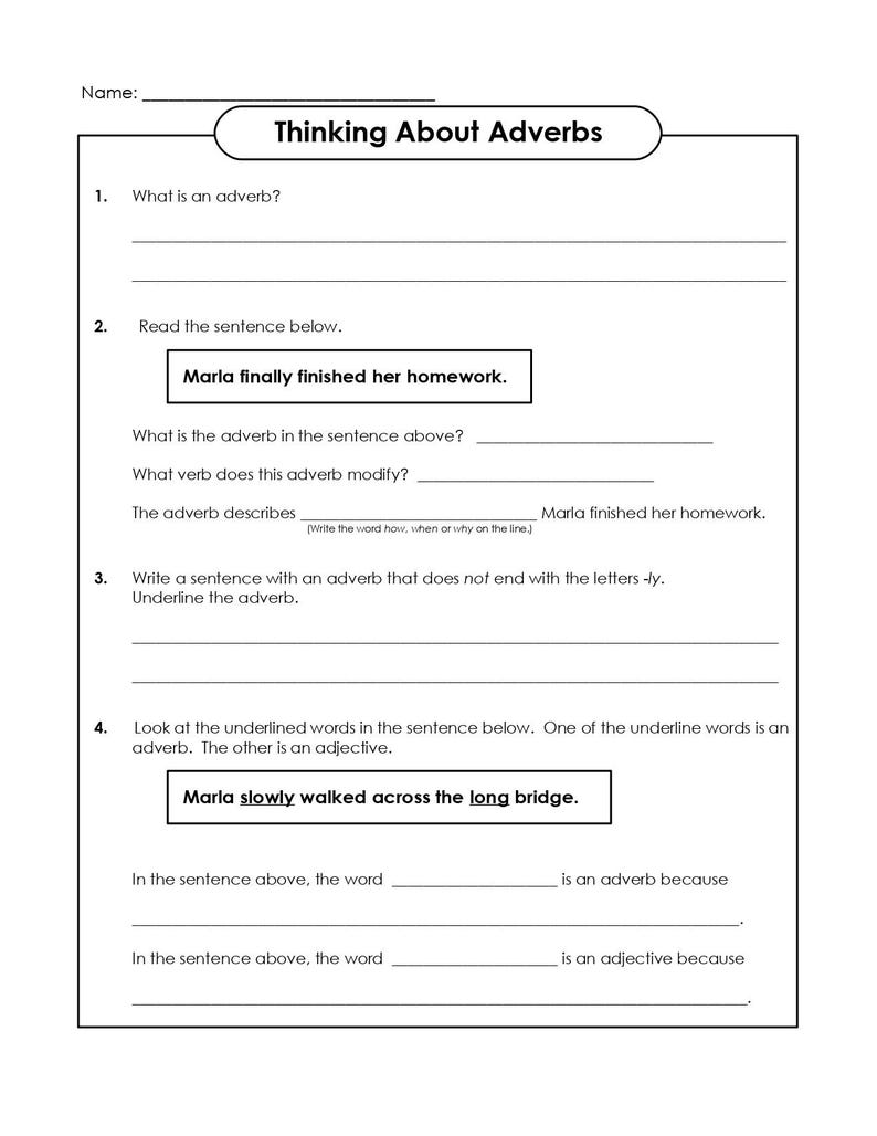 Adverbs Worksheets - Etsy