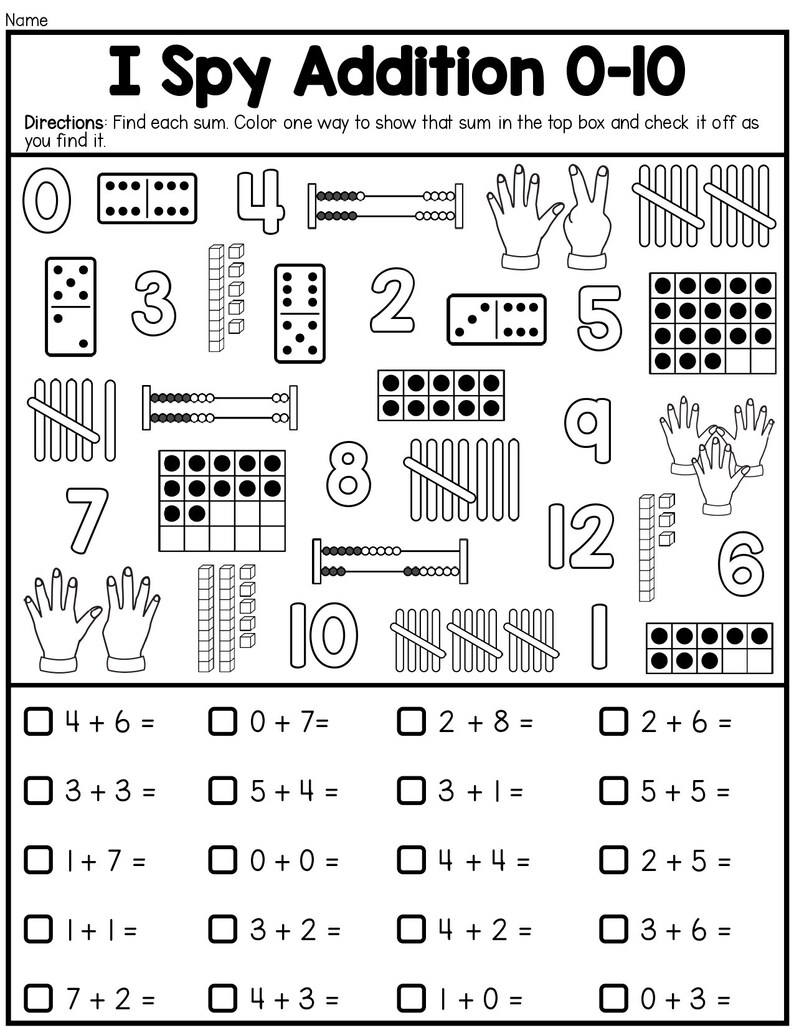 I Spy Math Printable Worksheets for Kids K-2 - Etsy