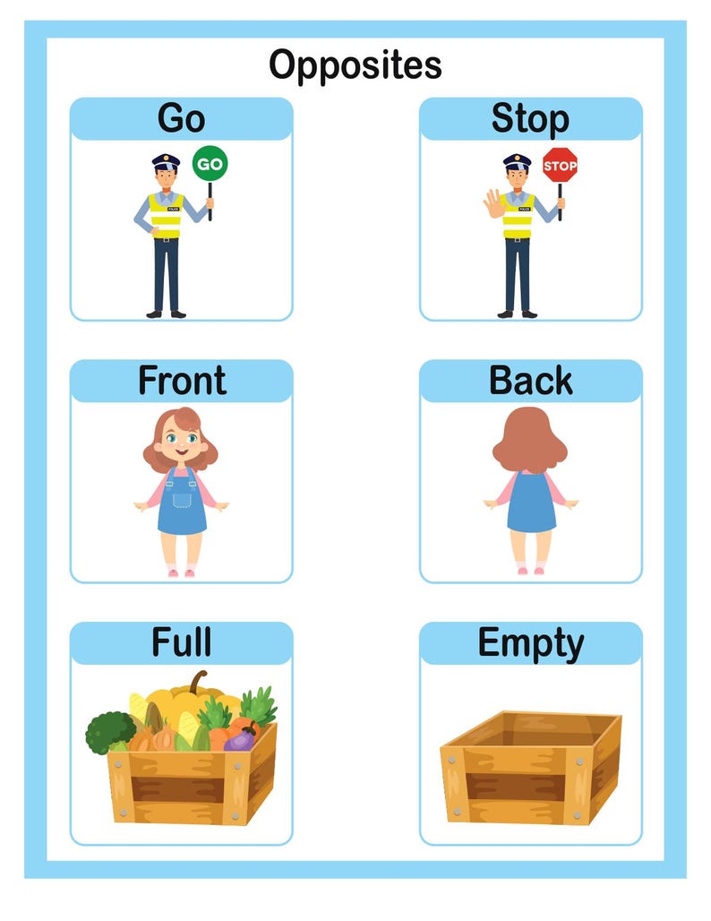 Simple Opposite Words Printables - Etsy