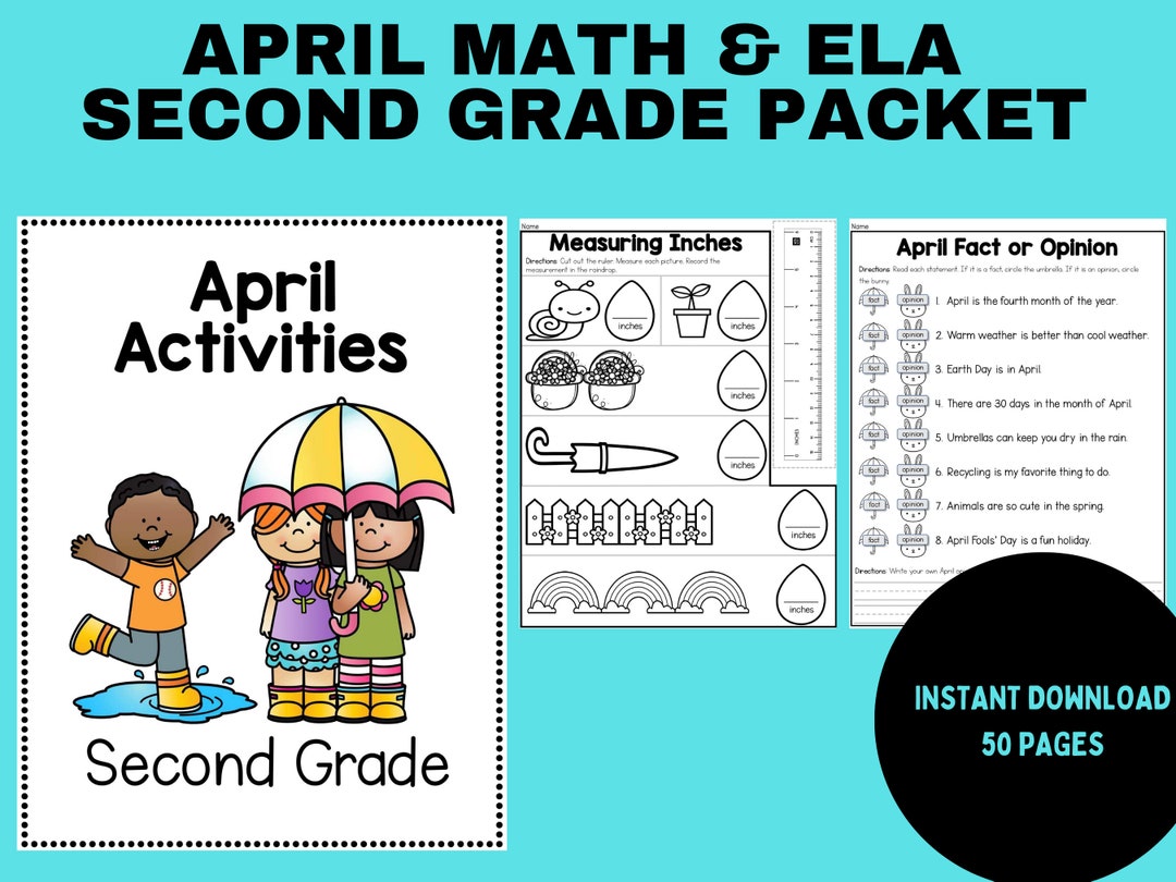 April Math and ELA Worksheet Activities for Second Grade - Etsy