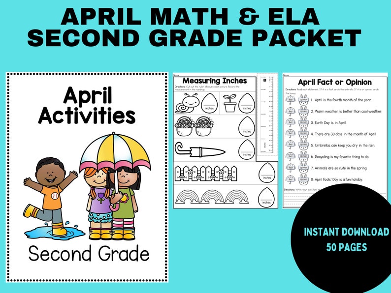 April Math and ELA Worksheet Activities for Second Grade - Etsy