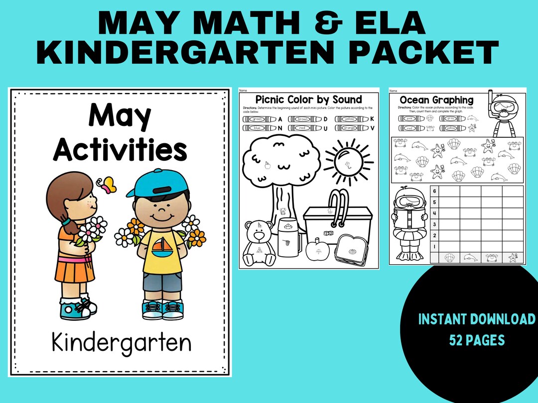 May Math and ELA Worksheet Activities for Kindergarten - Etsy