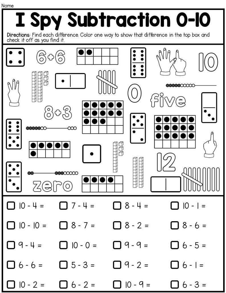 I Spy Math Printable Worksheets for Kids K-2 - Etsy
