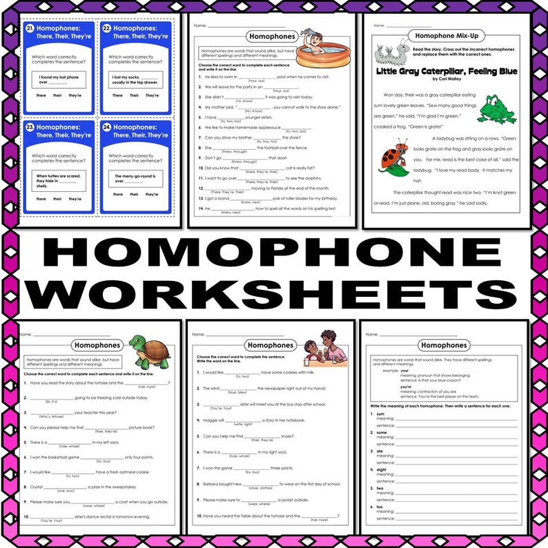 Printable Homophone Worksheets: Classroom Grammar (PDF) - Etsy