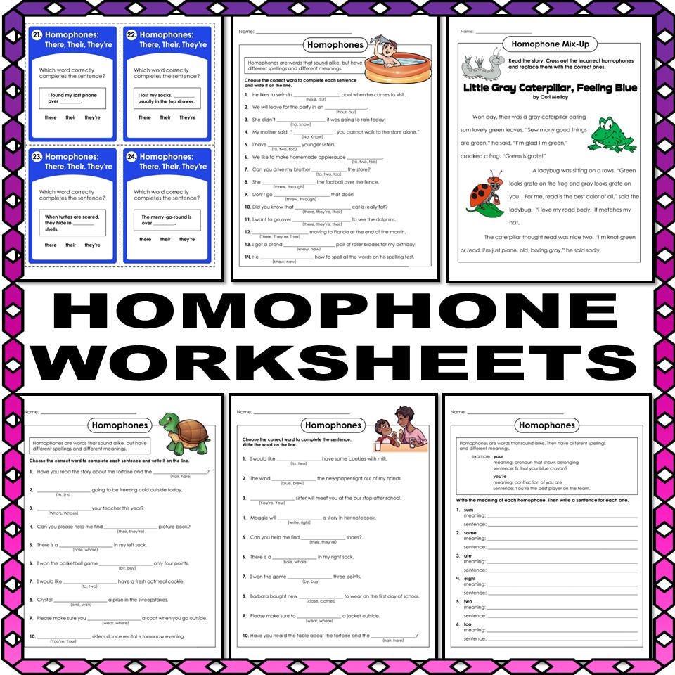 Homophone Worksheets - Etsy