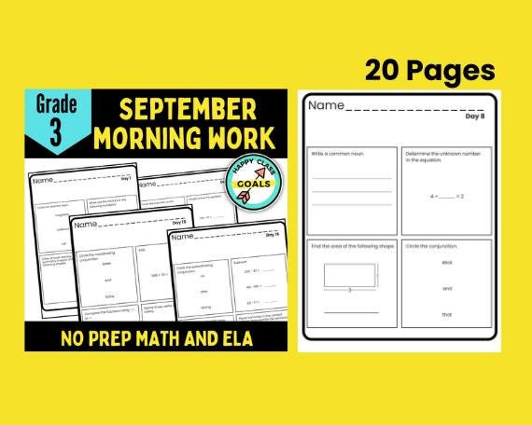 3rd Grade September Morning Work | Math and ELA - Etsy