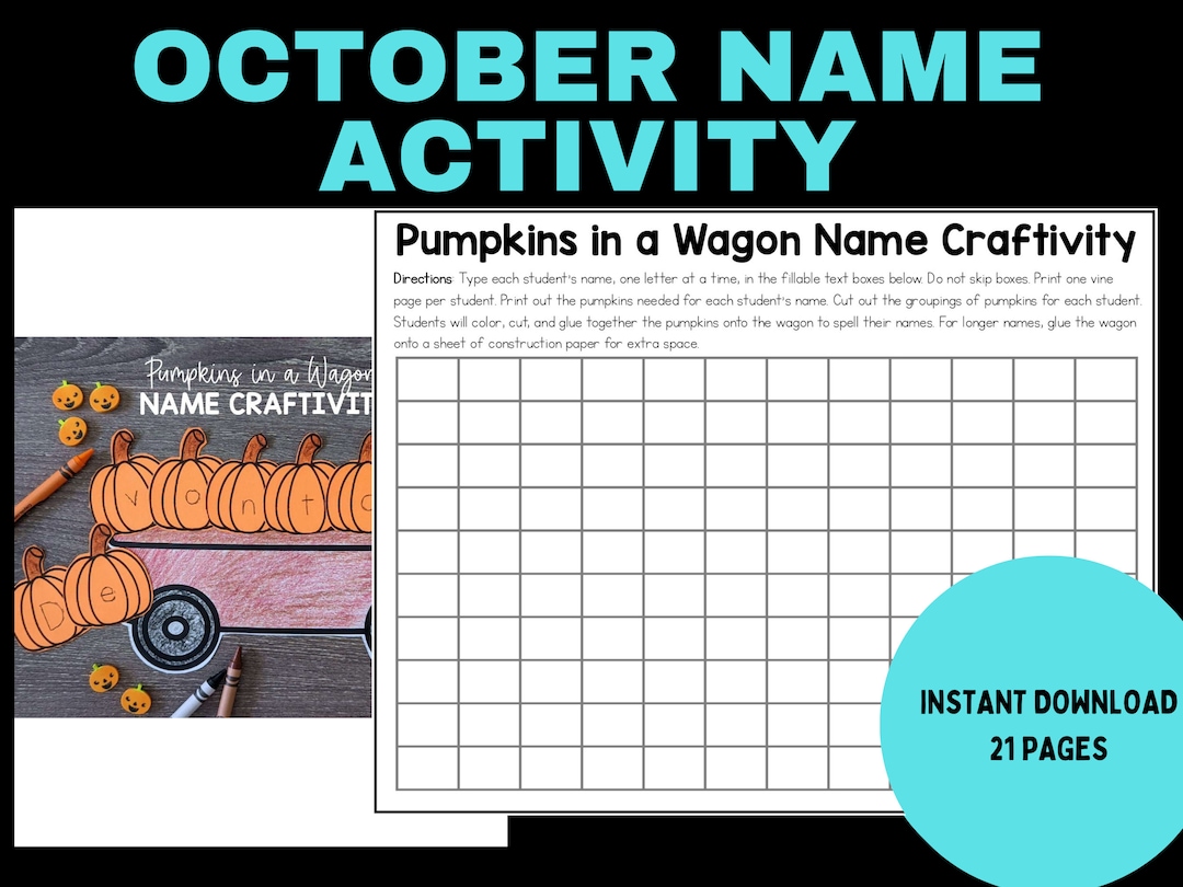 Kindergarten Editable Name Activity - October Theme - Etsy