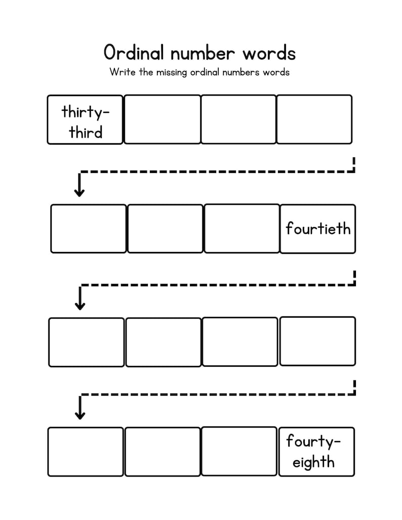 Ordinal Numbers Worksheets - Etsy