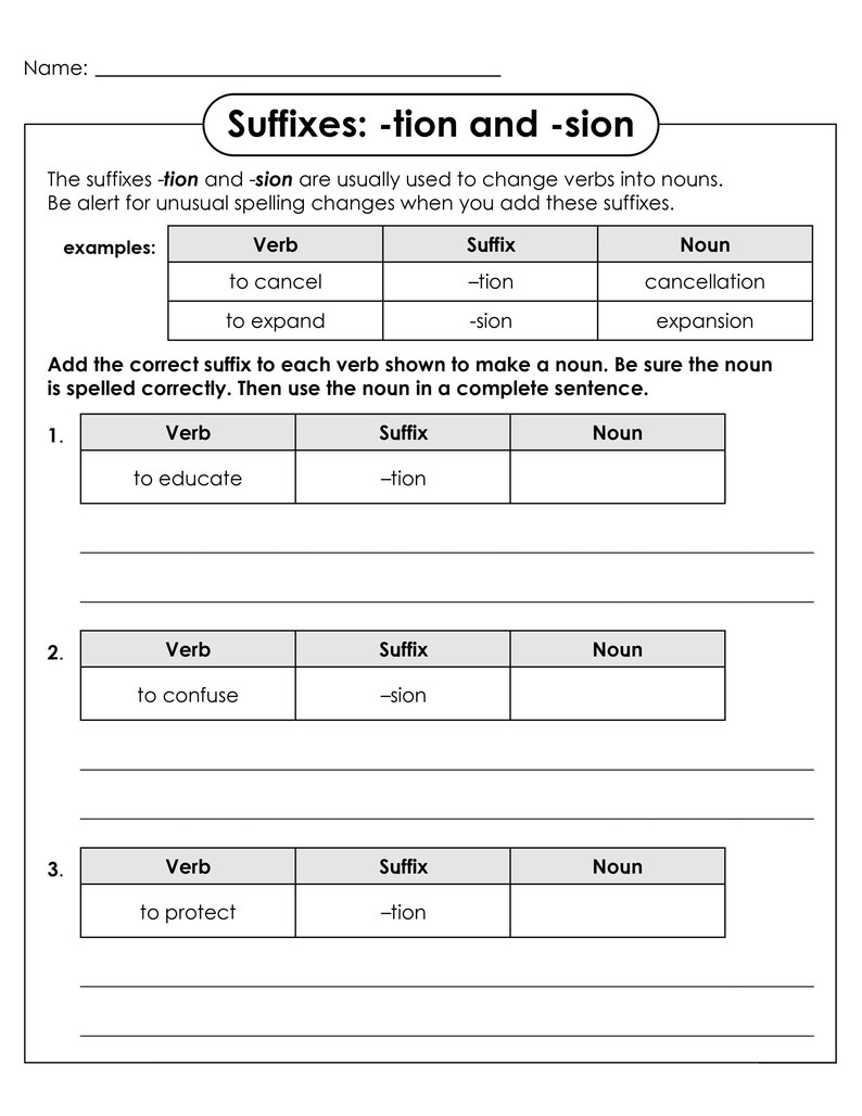 Suffix and Suffix Activity Worksheets - Etsy