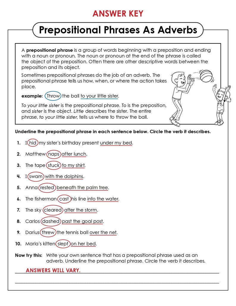 Preposition Worksheets: Printable Grammar Practice (answer Key) - Etsy