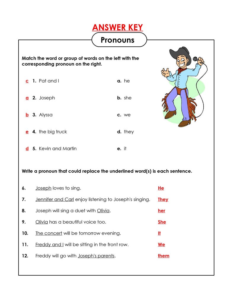 Pronoun Worksheets (printable Activities) - Etsy