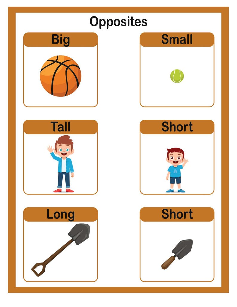 Simple Opposite Words Printables - Etsy