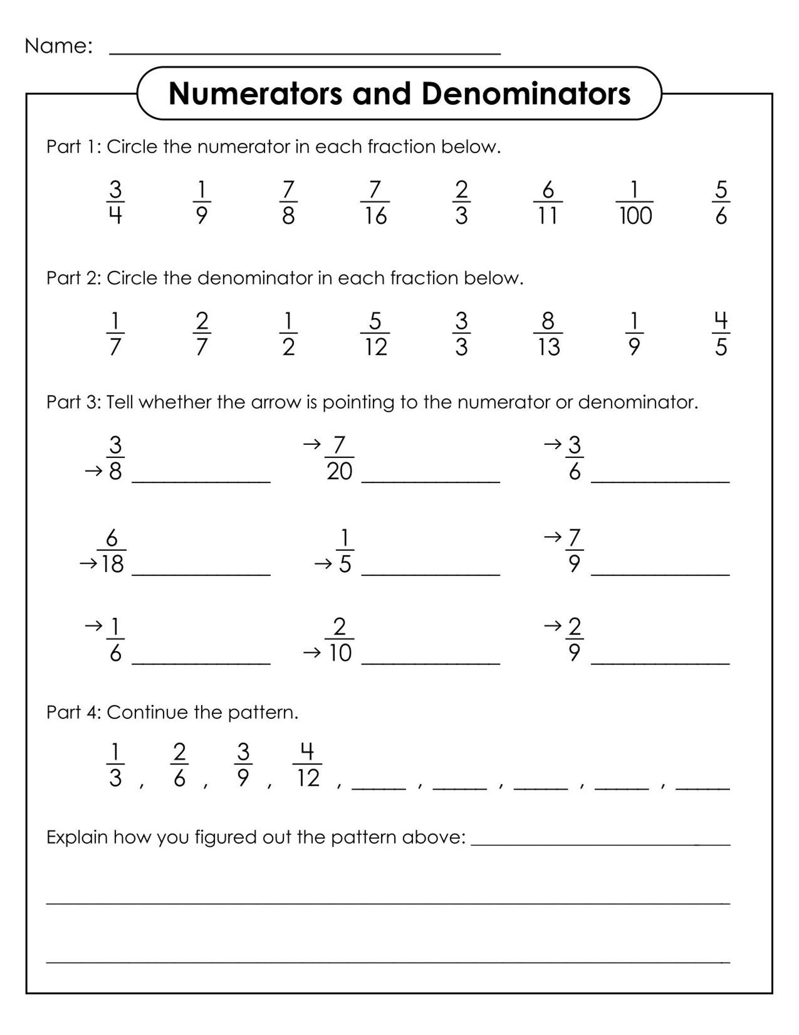 Basic Fractions Worksheets | First to First Grade - Etsy