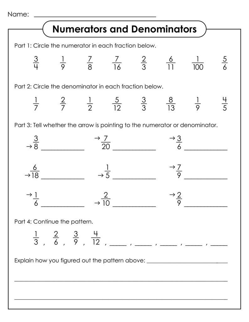 Basic Fractions Worksheets First to First Grade - Etsy