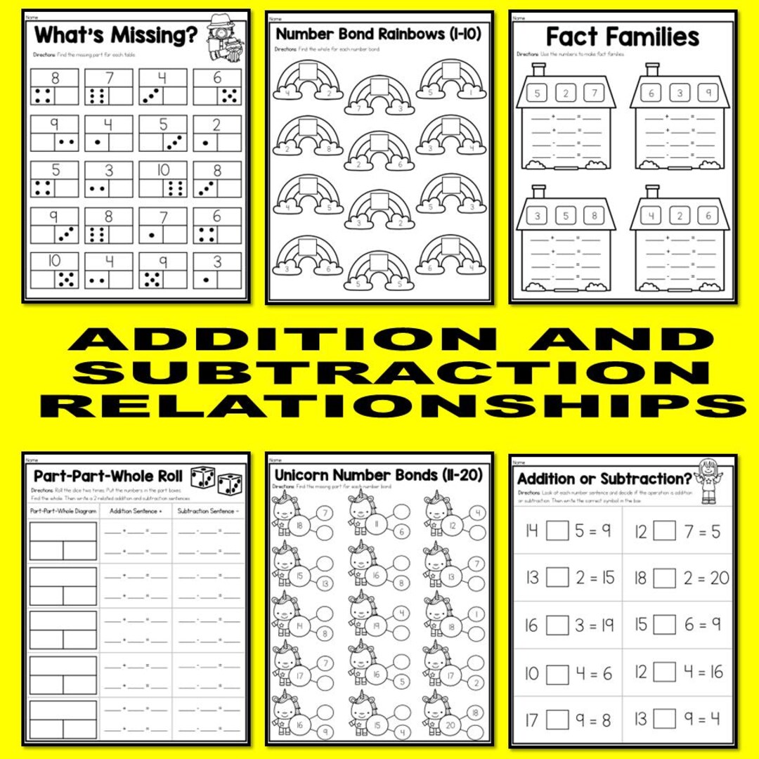 Addition and Subtraction Relationships | First Grade Math - Etsy