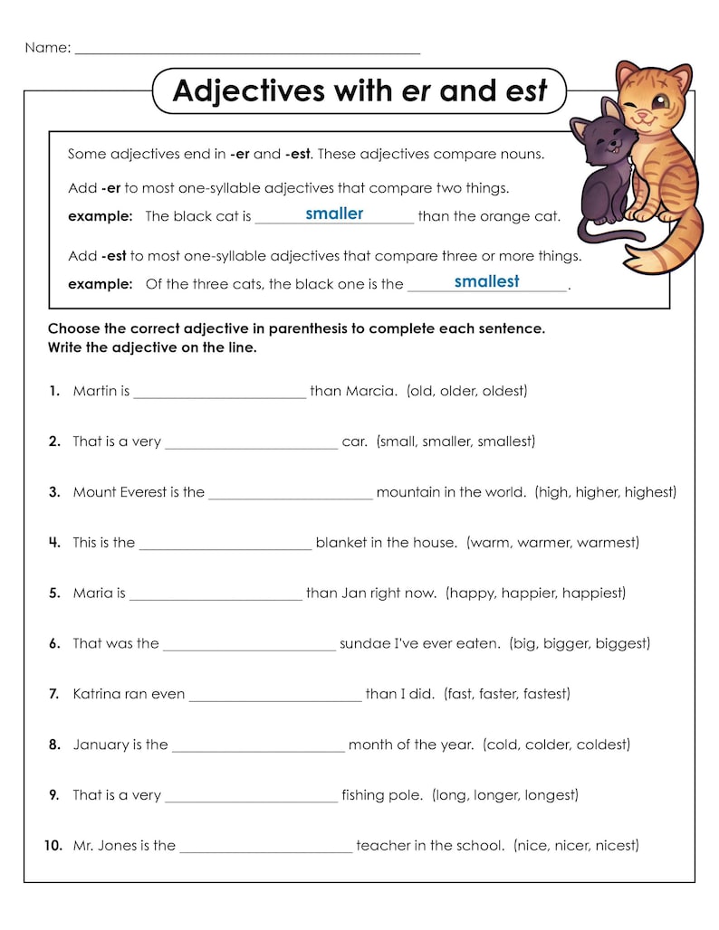 Adjectives Worksheets: Grammar & Writing (printable) - Etsy