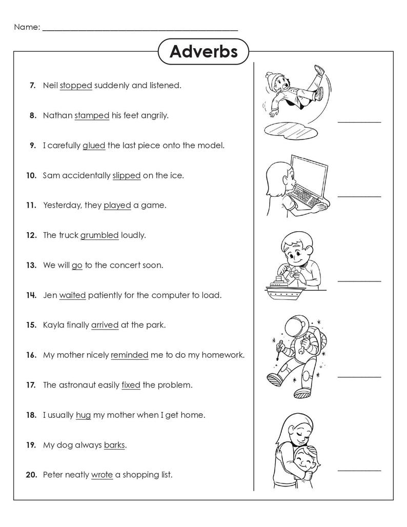 Adverbs Worksheets (PDF) - Etsy