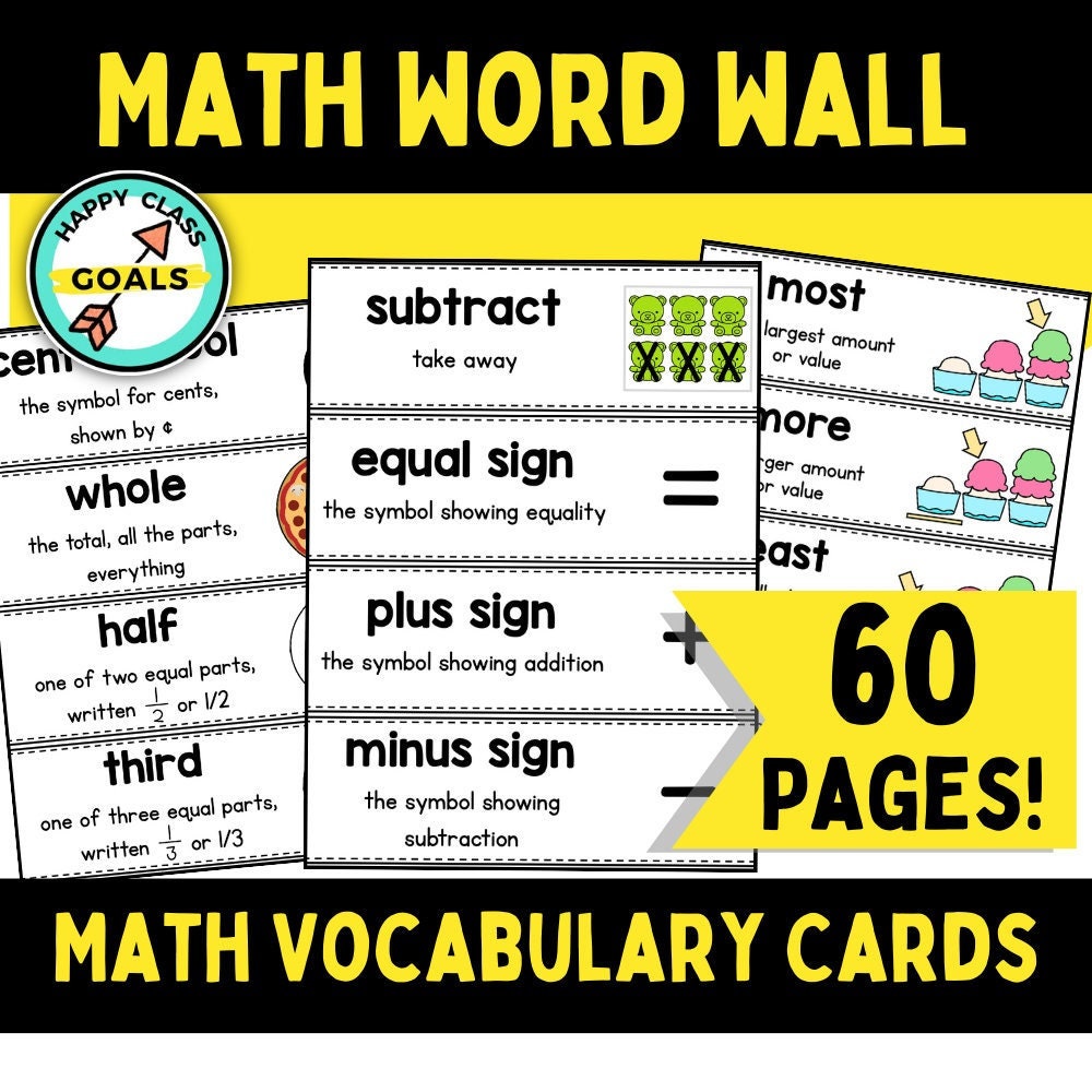 Word Wall Math Vocabulary Cards - Etsy