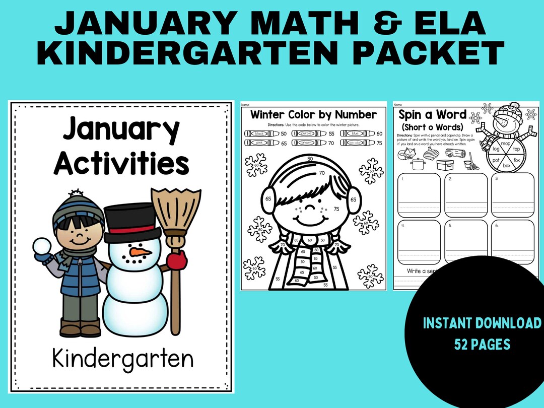January Math and ELA Worksheet Activities for Kindergarten - Etsy