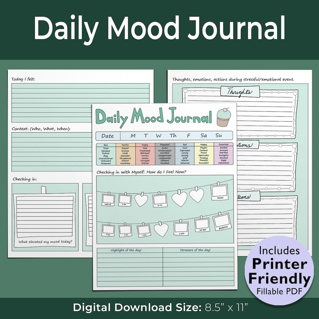 Mood Journal Prompts DBT Mood Trackers BPD Bundle DBT Mental Health ...