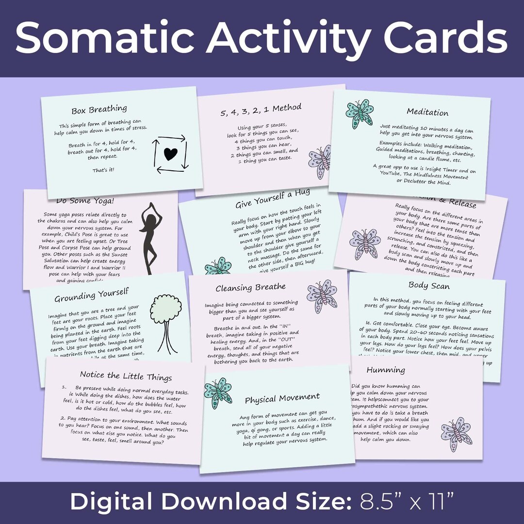 Somatic Activity Card for Teen Somatic Therapy Exercise Card for School ...