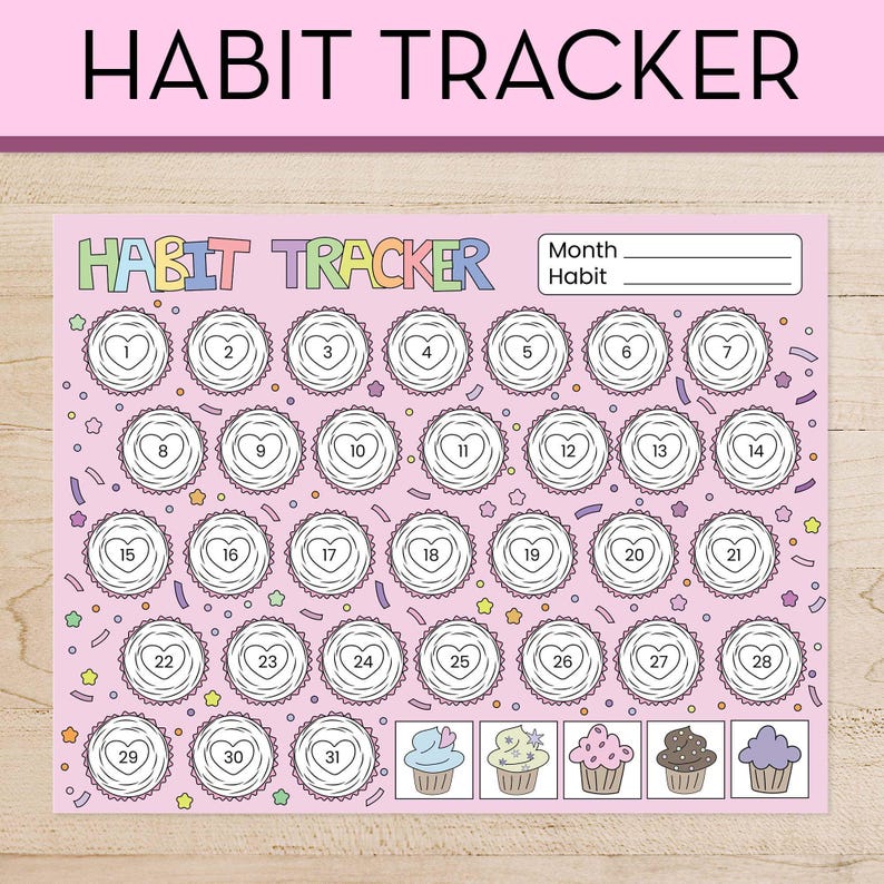 Adhd Habit Tracker Printable Download Cupcake Design Visual Schedule ...