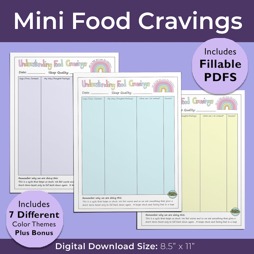 Food Cravings Worksheets Diet Planner for Eating Better Foods ...