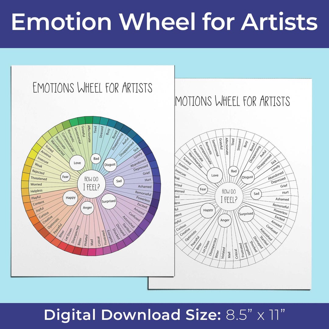 Emotion Wheel Art Therapy Worksheet for Artist Gift for Women Gift for ...