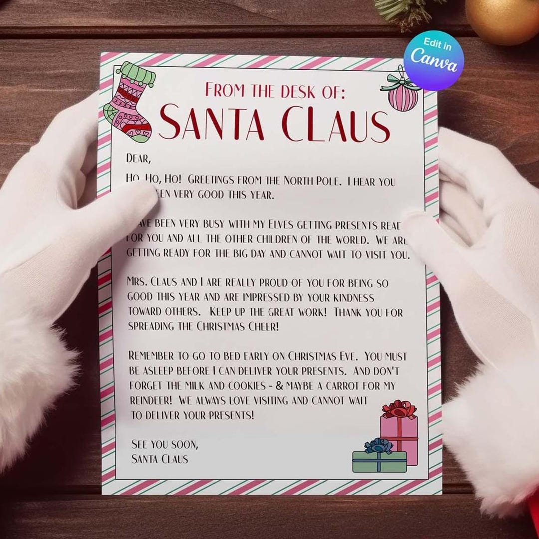 Personalize Letter From Santa Editable Canva Template Santa Letter ...