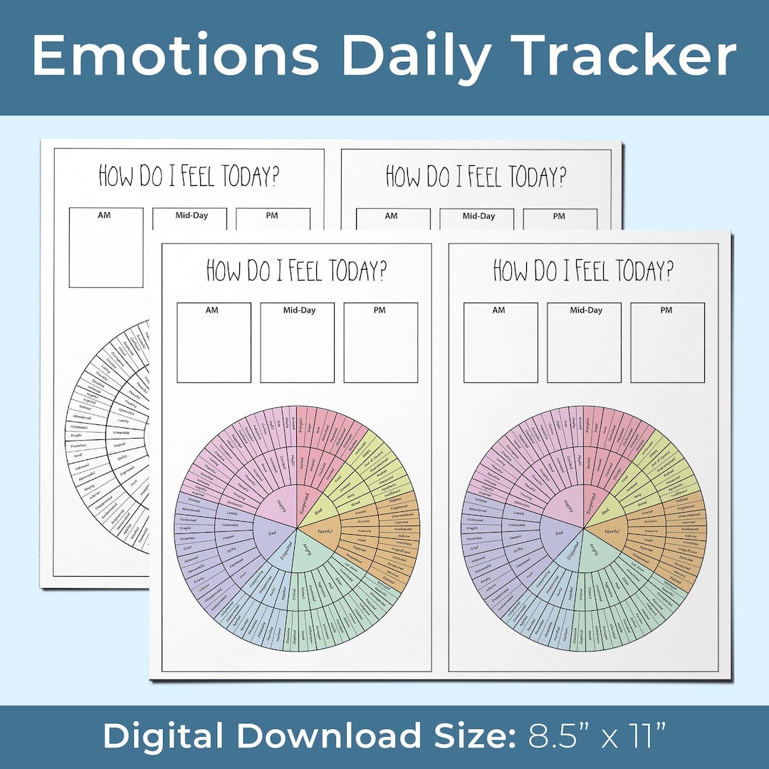 Emotion Tracker Digital Wellness Journal Daily Feeling Wheel Printable ...