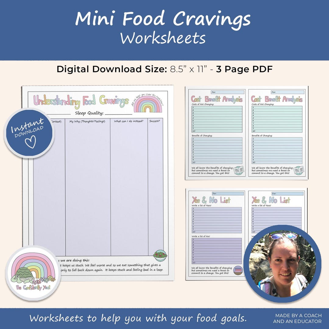 Mini Food Cravings Worksheets, Cravings Chart, Understanding Food ...