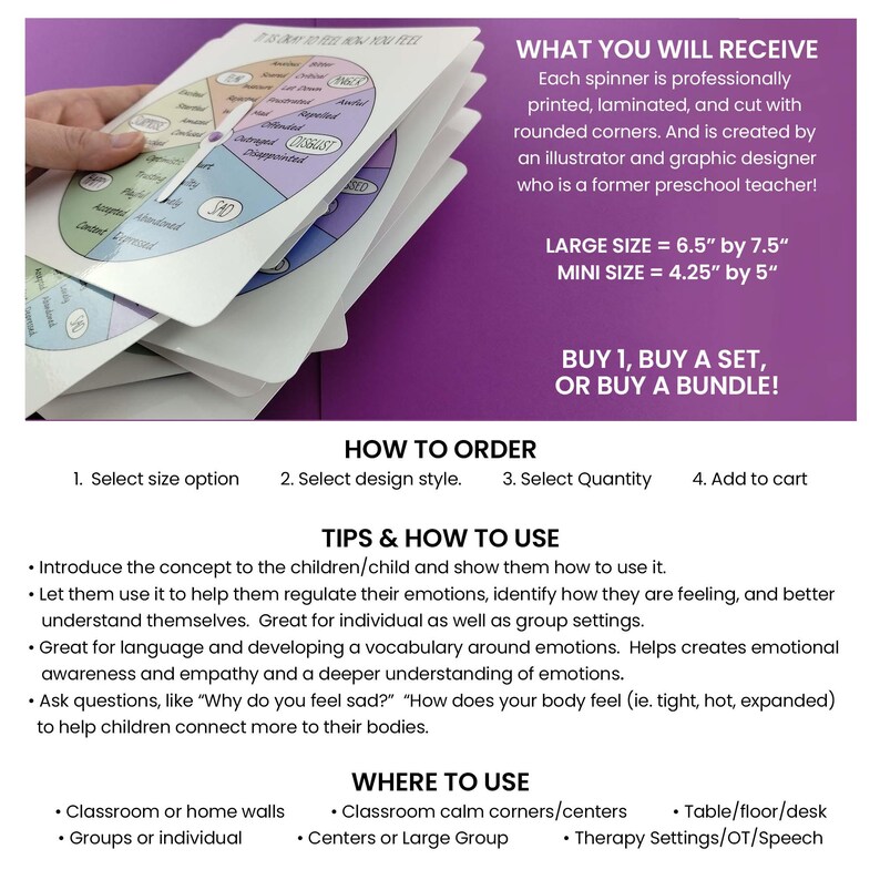 Feeling Wheel Spinner Handmade Feelings Chart for Kid Emotion Wheel ...