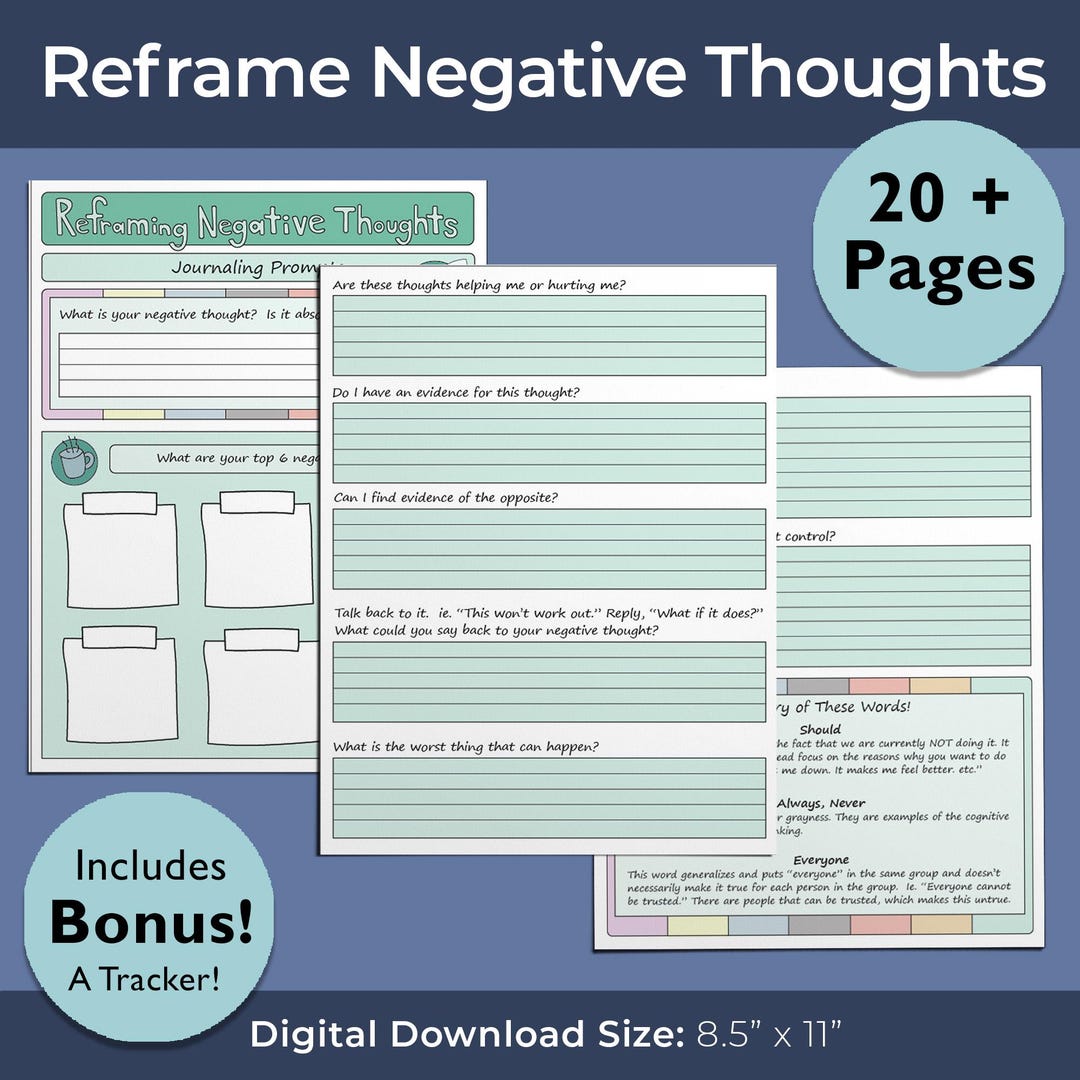 Reframe Negative Thought Worksheet Inner Critic Workbook Belief Mindset ...
